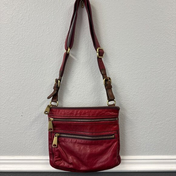 Fossil | Bags | Fossil Red Leather Crossbody Explorer Bag With Brass ...